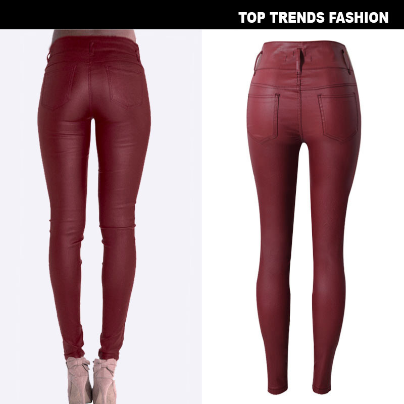 Red senior tight leather pants