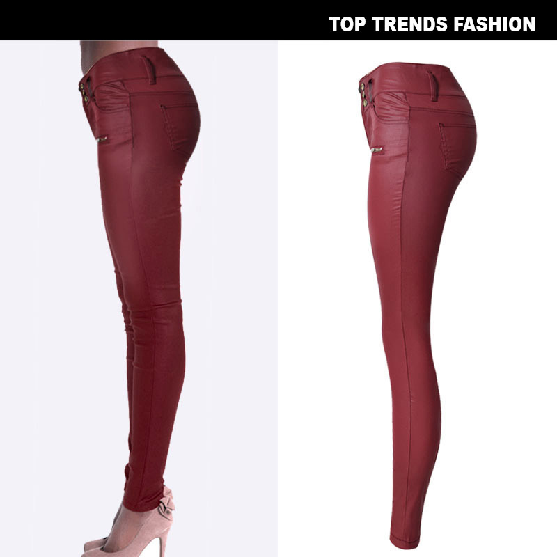 Red senior tight leather pants